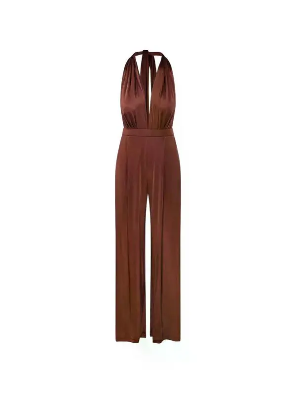 AMAZUIN Lennox Halterneck Plunging Jumpsuit - Brown