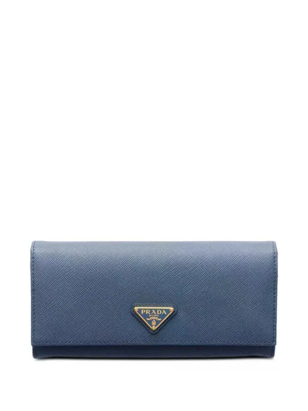 Prada Large Saffiano Leather Wallet - Blue