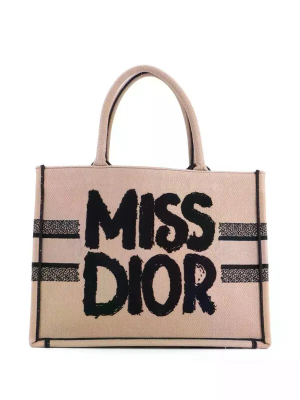 Dior Miss Book Embroidered Canvas Medium Tote Bag - Neutrals