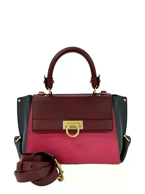 FERRAGAMO Small Tricolor Leather Gancini Sofia Satchel