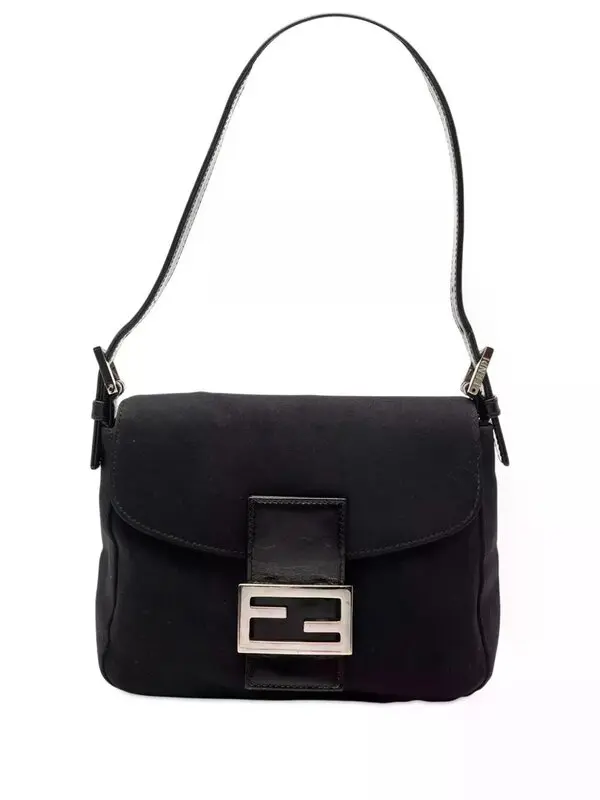 Fendi 2000-2010 Cotton Flap Shoulder Bag - Black