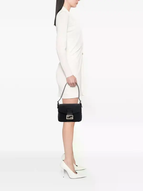 Fendi 2000-2010 Cotton Flap Shoulder Bag - Black