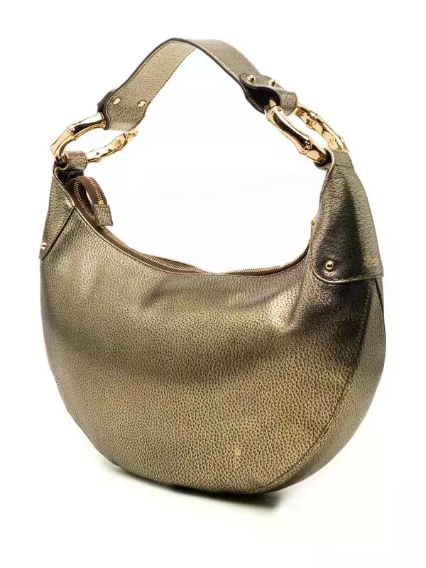 Gucci Medium Metallic Leather Bamboo Ring Hobo Bag