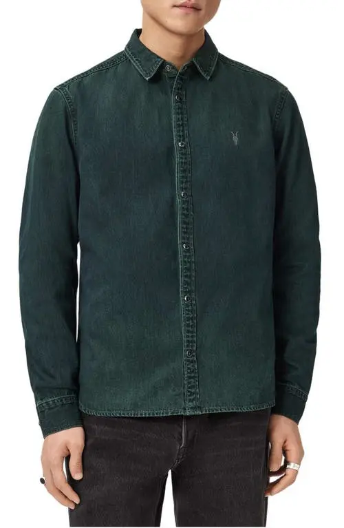 ALLSAINTS Gleason Cotton Denim Snap Front Shirt - Phantom Blue