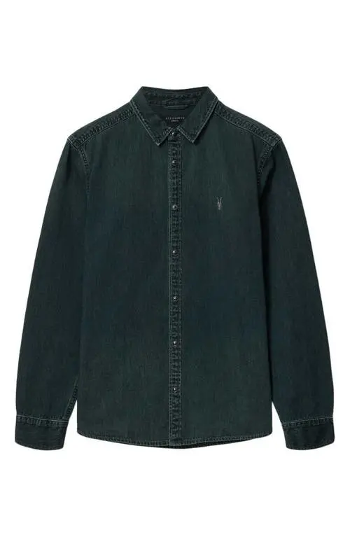 ALLSAINTS Gleason Cotton Denim Snap Front Shirt - Phantom Blue