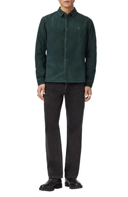 ALLSAINTS Gleason Cotton Denim Snap Front Shirt - Phantom Blue