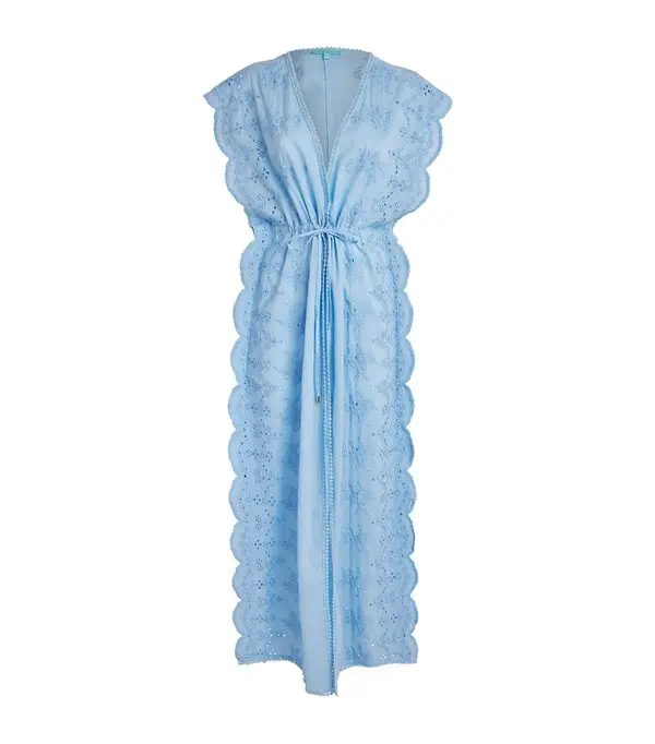Melissa Odabash Cotton Embroidered Talitha Kaftan - Blue