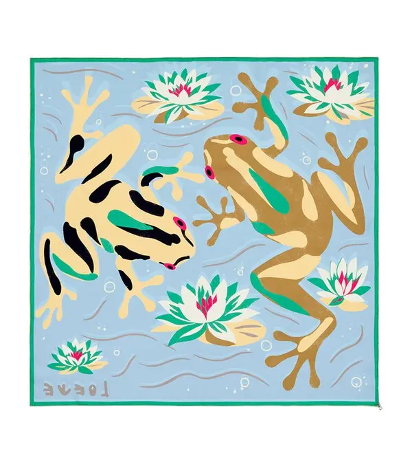Loewe X Paula's Ibiza Silk Frog Print Scarf - Beige