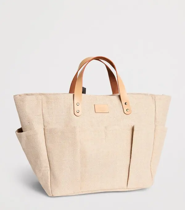 Harrods Jute Tote Bag With Exterior Pockets