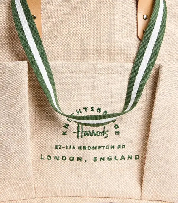 Harrods Jute Tote Bag With Exterior Pockets