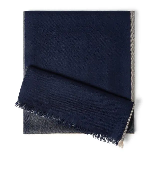 Brunello Cucinelli Cashmere-silk Colour-block Scarf - Blue