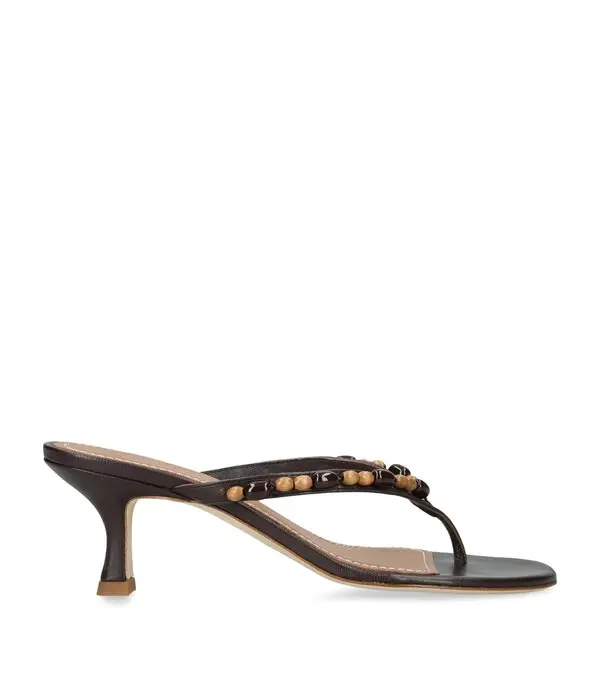 Staud Leather Beaded Kitten Heel Sandals