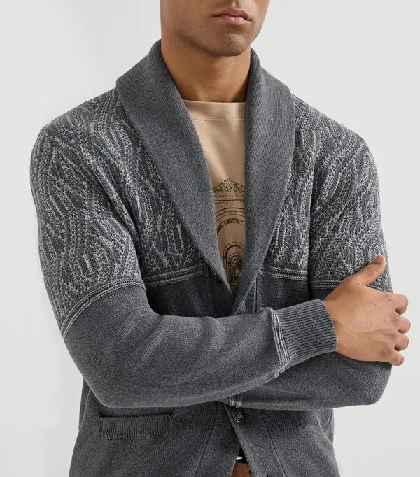 Brunello Cucinelli Cotton Jacquard Shawl Cardigan