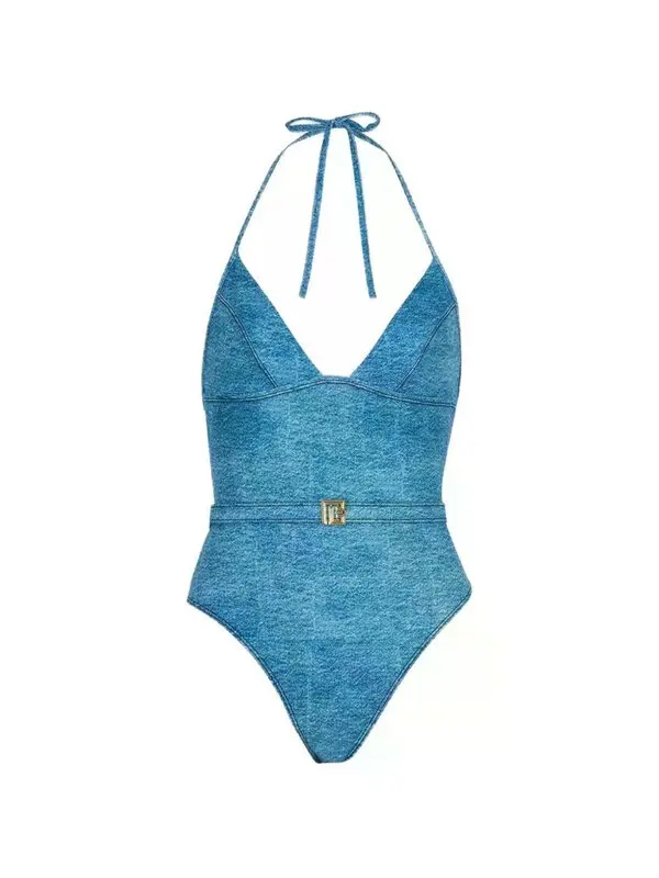 Balmain Logo-plaque Swimsuit - Blue