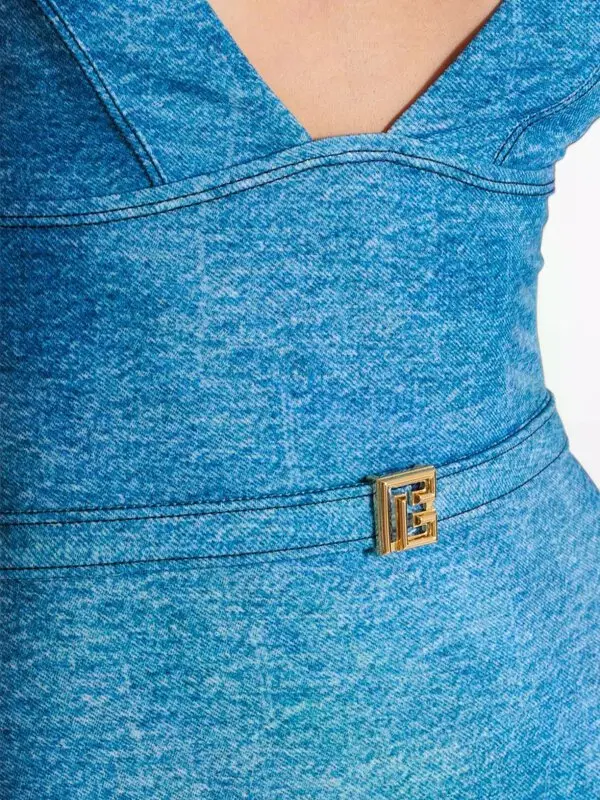 Balmain Logo-plaque Swimsuit - Blue