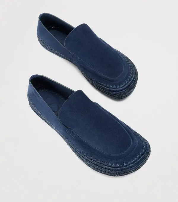 Loewe X Paula's Ibiza Suede-raffia Rio Loafers - Blue