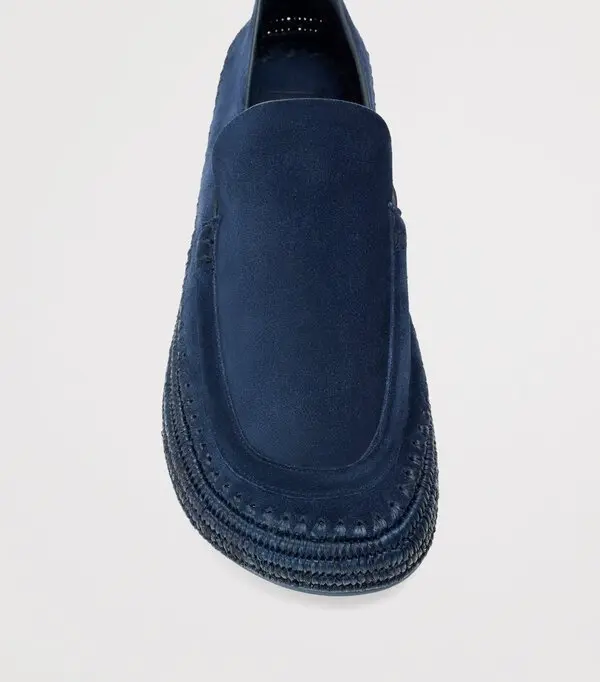 Loewe X Paula's Ibiza Suede-raffia Rio Loafers - Blue