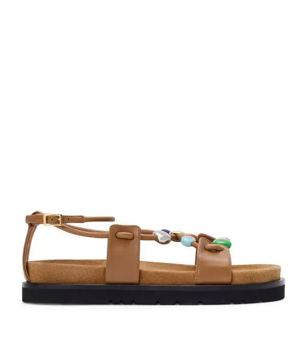 Loewe X Paula's Ibiza Leather Beaded Pebble Sandals