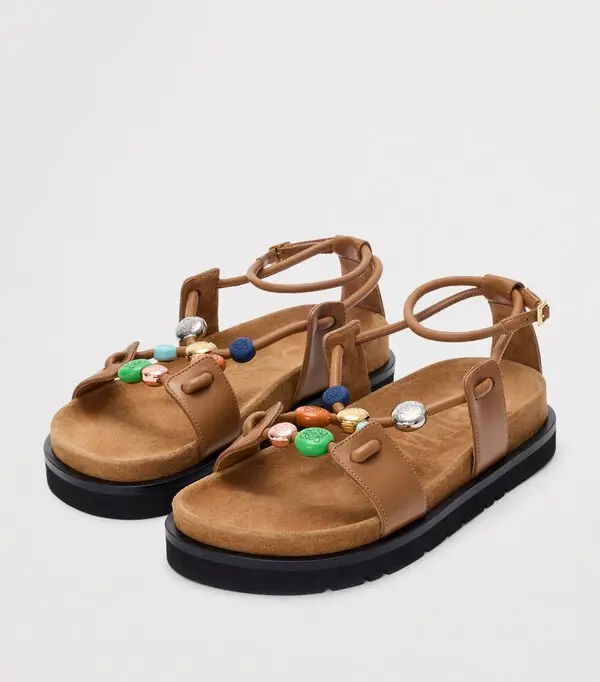 Loewe X Paula's Ibiza Leather Beaded Pebble Sandals
