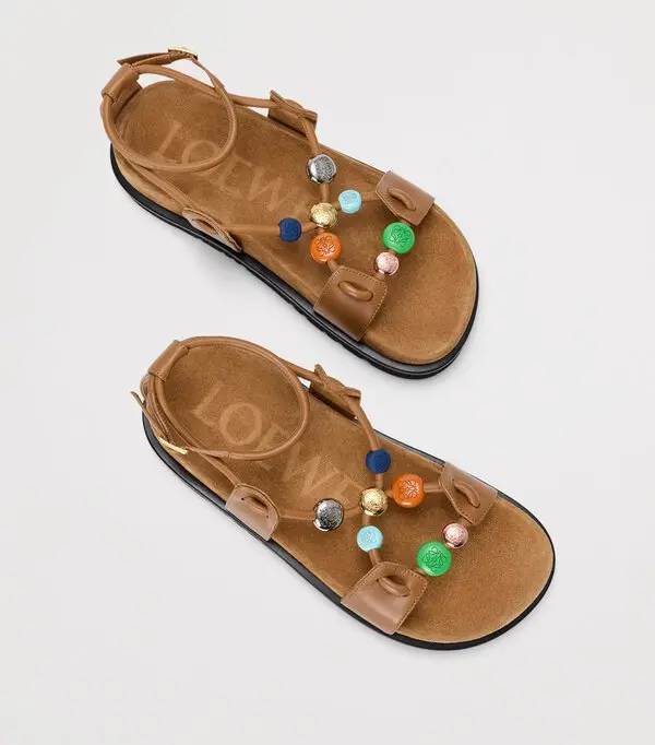 Loewe X Paula's Ibiza Leather Beaded Pebble Sandals
