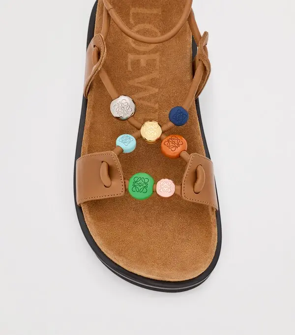 Loewe X Paula's Ibiza Leather Beaded Pebble Sandals