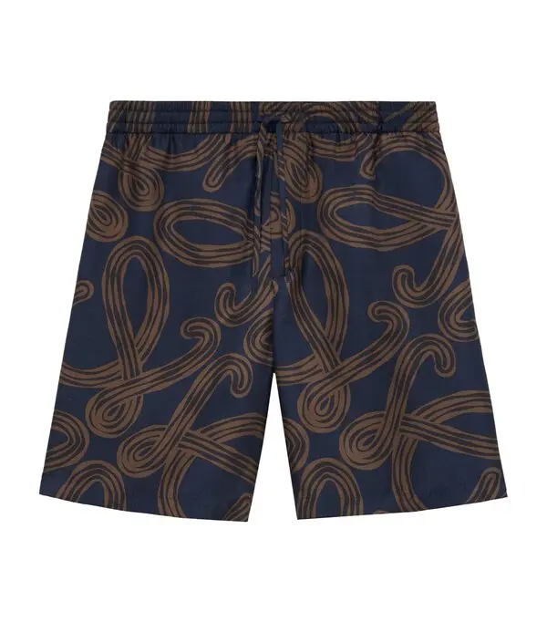 Loewe X Paula's Ibiza Silk Anagram Print Shorts - Navy
