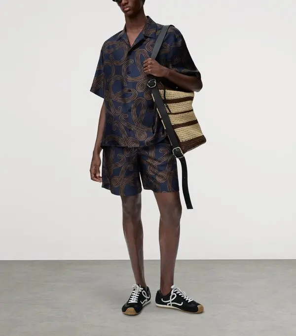 Loewe X Paula's Ibiza Silk Anagram Print Shorts - Navy