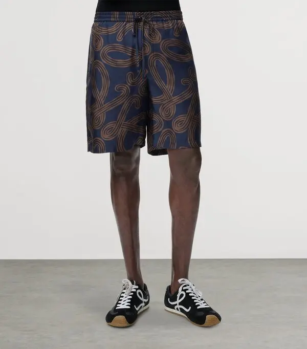 Loewe X Paula's Ibiza Silk Anagram Print Shorts - Navy