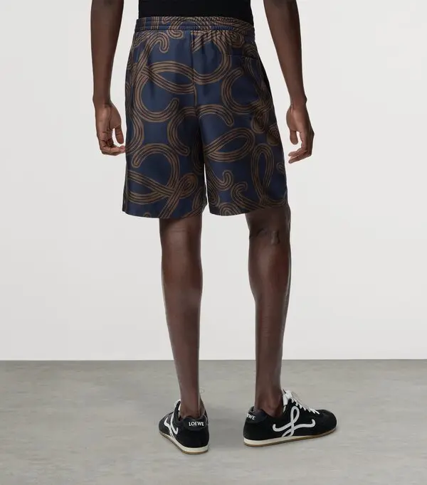 Loewe X Paula's Ibiza Silk Anagram Print Shorts - Navy