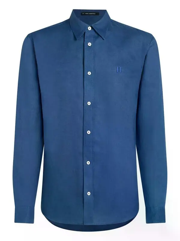 Karl Lagerfeld Monogram-embroidered Linen Shirt - Blue