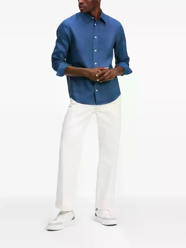 Karl Lagerfeld Monogram-embroidered Linen Shirt - Blue