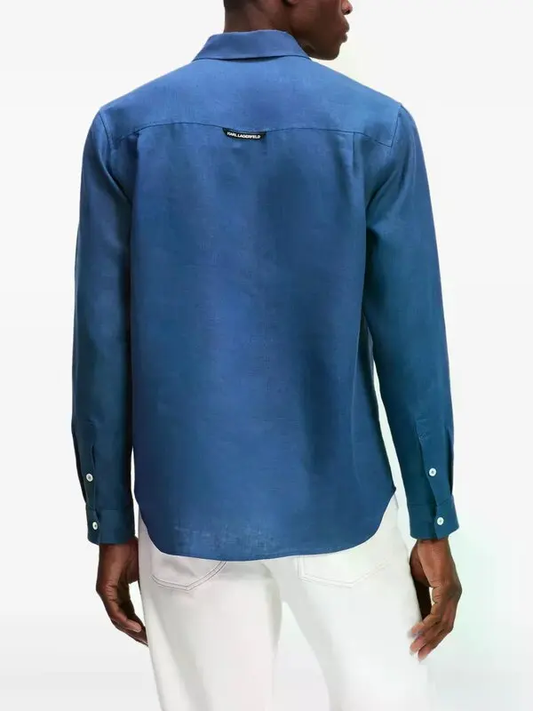 Karl Lagerfeld Monogram-embroidered Linen Shirt - Blue