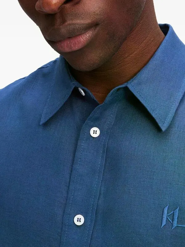 Karl Lagerfeld Monogram-embroidered Linen Shirt - Blue