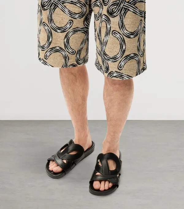 Loewe X Paula's Ibiza Leather Monogram Ease Slides - Black
