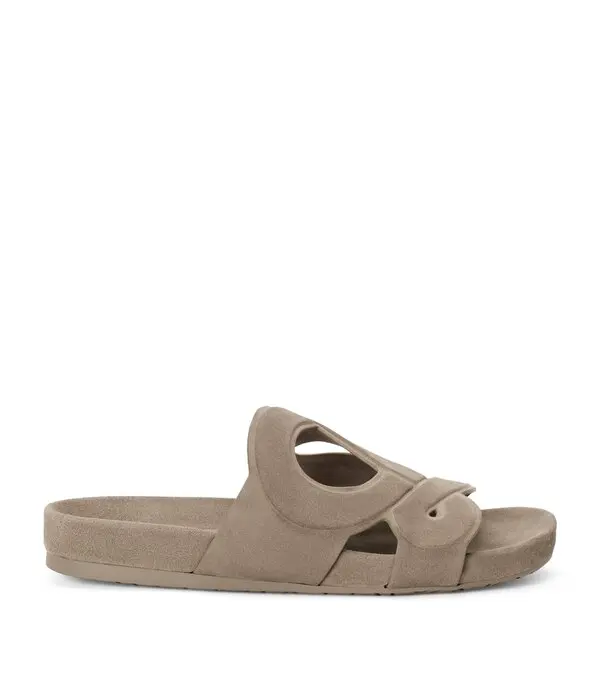Loewe X Paula's Ibiza Leather Monogram Ease Slides - Grey