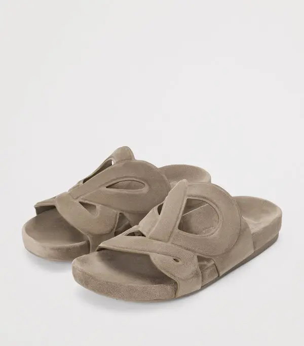 Loewe X Paula's Ibiza Leather Monogram Ease Slides - Grey