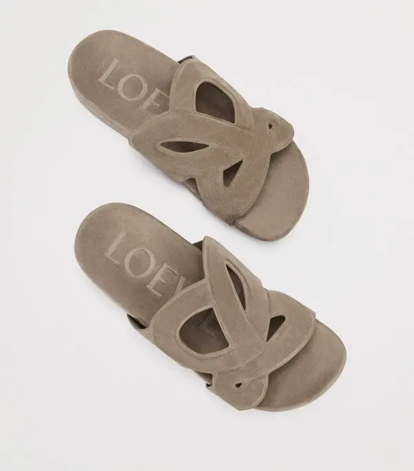 Loewe X Paula's Ibiza Leather Monogram Ease Slides - Grey