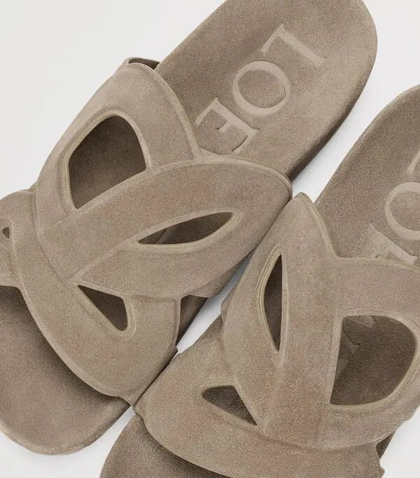 Loewe X Paula's Ibiza Leather Monogram Ease Slides - Grey