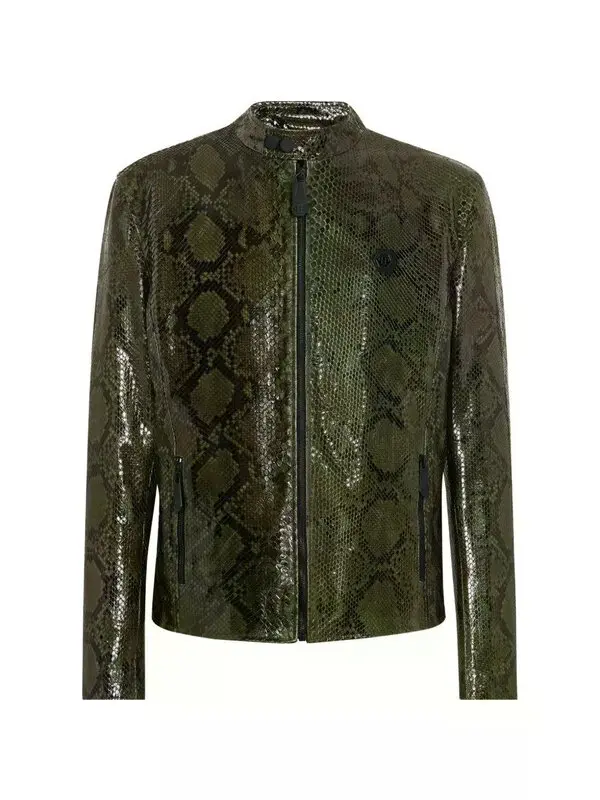 Philipp Plein Python Leather Biker Jacket - Green