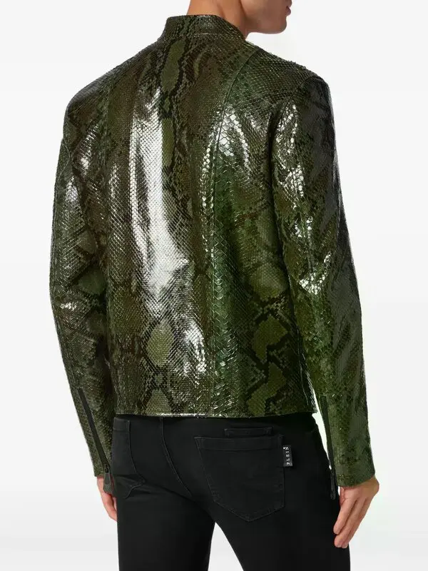 Philipp Plein Python Leather Biker Jacket - Green