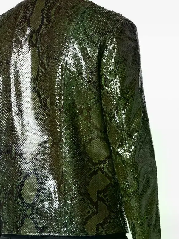 Philipp Plein Python Leather Biker Jacket - Green