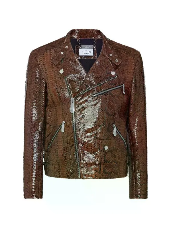 Philipp Plein Python Leather Jacket - Brown