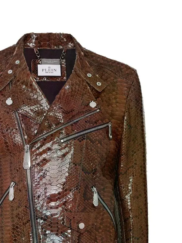 Philipp Plein Python Leather Jacket - Brown