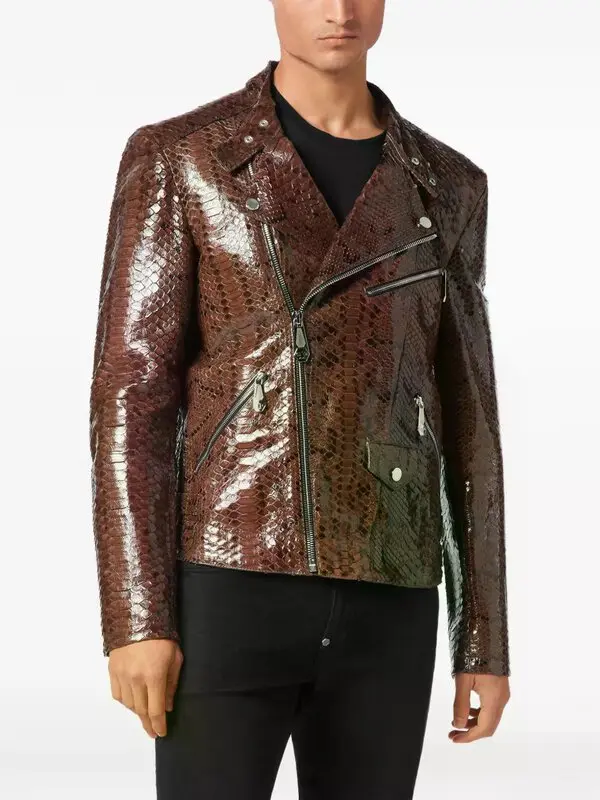 Philipp Plein Python Leather Jacket - Brown
