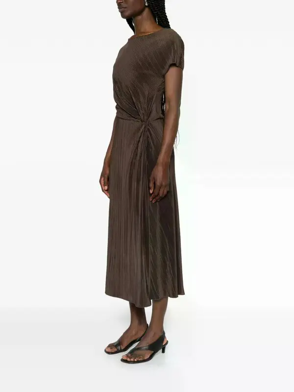 Vince Pleated Twist-detail Midi Dress - Brown