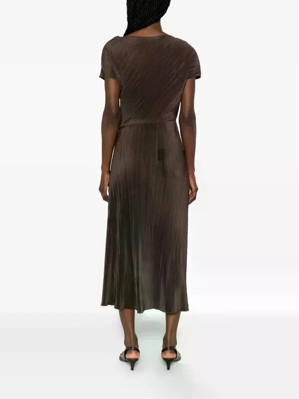 Vince Pleated Twist-detail Midi Dress - Brown