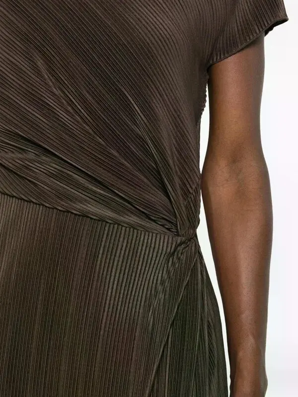 Vince Pleated Twist-detail Midi Dress - Brown