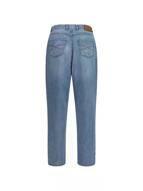 Brunello Cucinelli Distressed Pleated Jeans - Blue