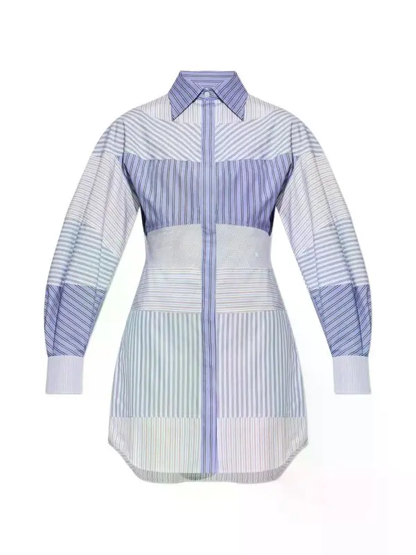 Moschino Patchwork Striped Mini Shirt Dress - Blue
