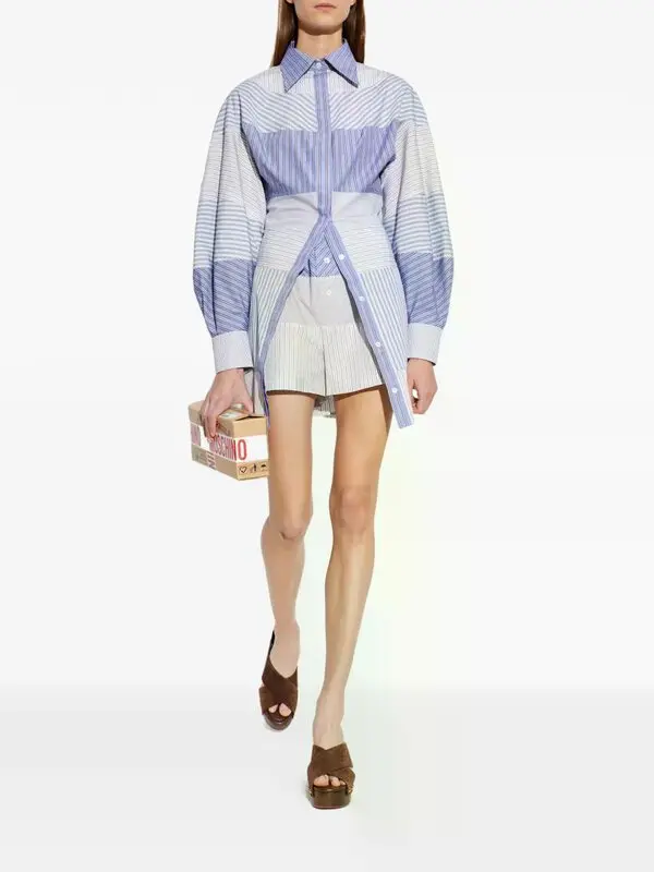 Moschino Patchwork Striped Mini Shirt Dress - Blue